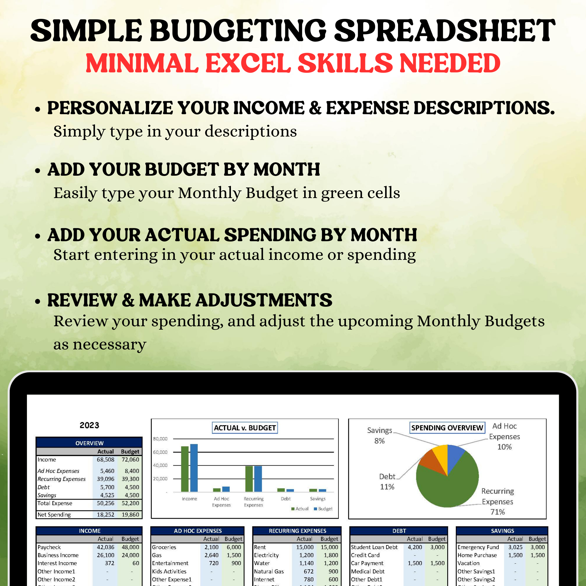 Easy To Use Budget Excel Spreadsheet (Blue) – Designs By Blue Star