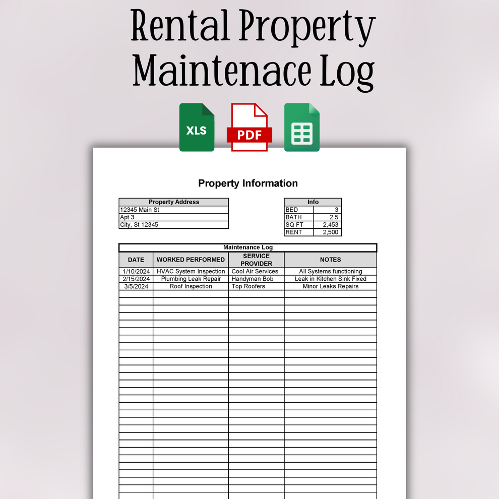 Rental Property Maintenance Log – Designs By Blue Star