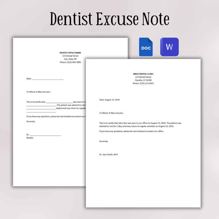 Editable Dentist Excuse Note for School | Orthodontic Medical Excuse N ...