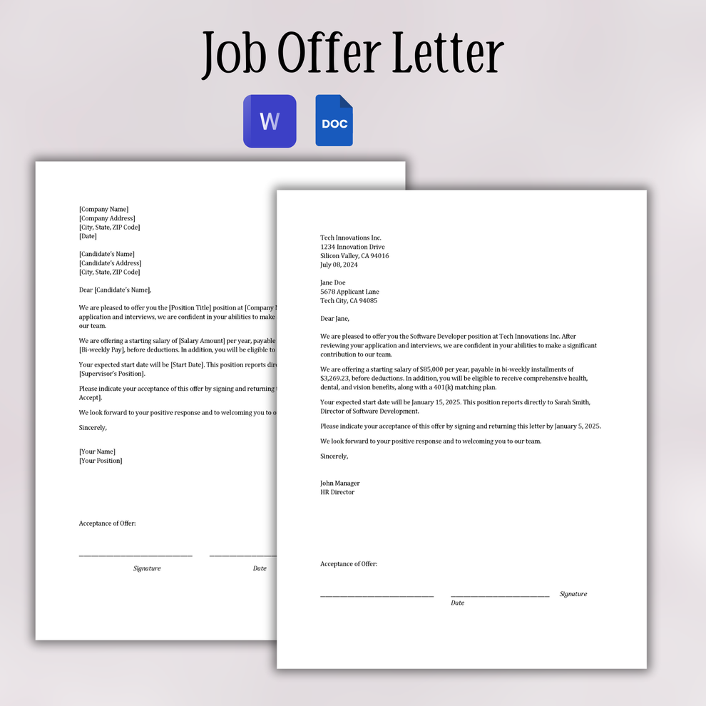 Job Offer (Word and Google Docs) – Designs By Blue Star