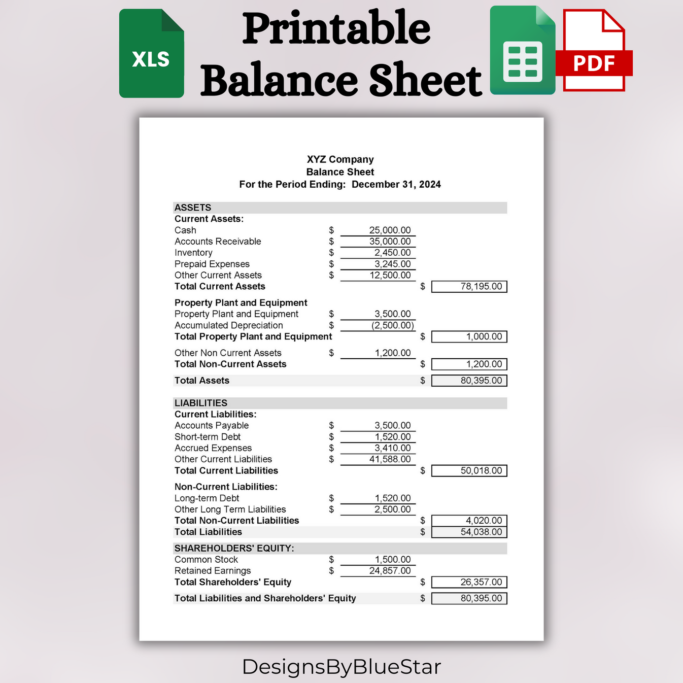 Editable Balance Sheet Template – Google Sheets, Excel & PDF Forma ...