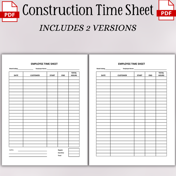 Employee Time Sheet (Construction Version) – Designs By Blue Star