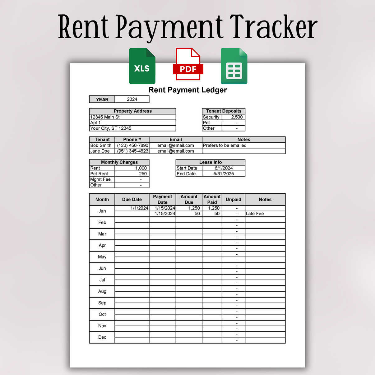 Rent Payment Tracker – Designs By Blue Star