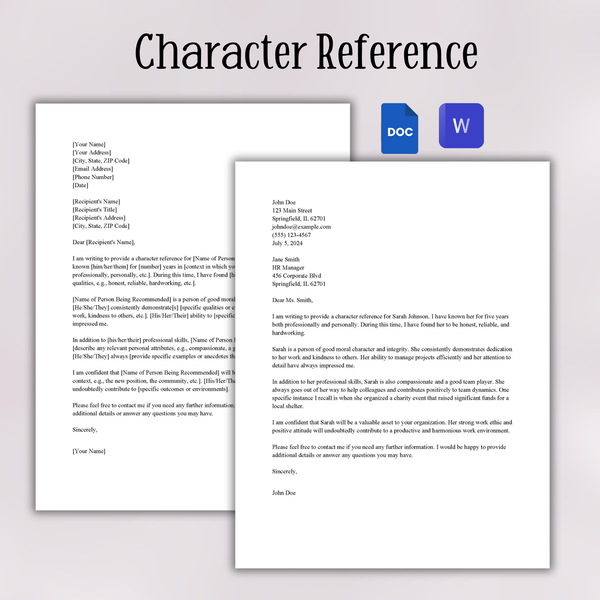 Character Reference (Word and Google Docs) – Designs By Blue Star