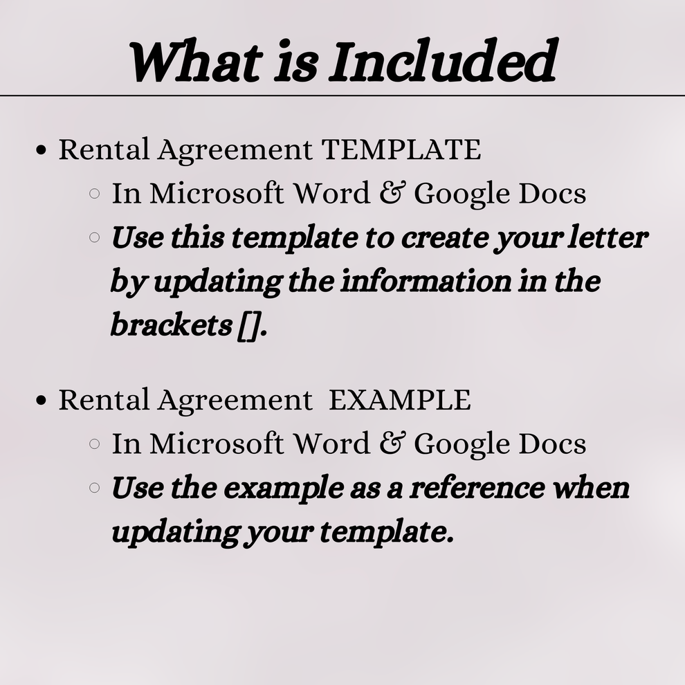 Rental Agreement (Word and Google Docs) – Designs By Blue Star