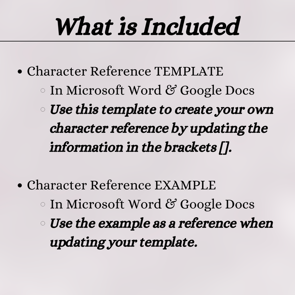 Character Reference (Word and Google Docs) – Designs By Blue Star