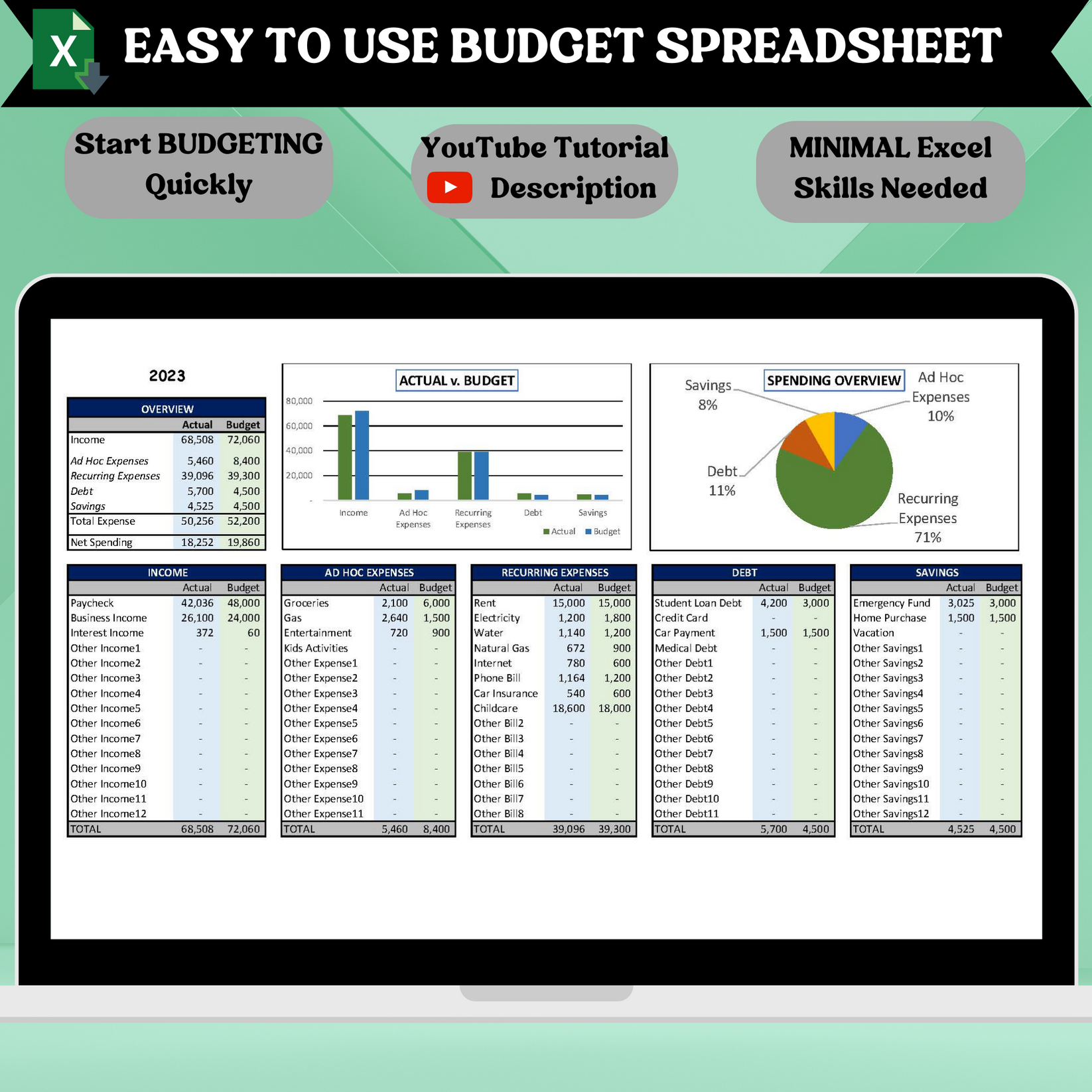 Easy To Use Budget Excel Spreadsheet (Blue) – Designs By Blue Star