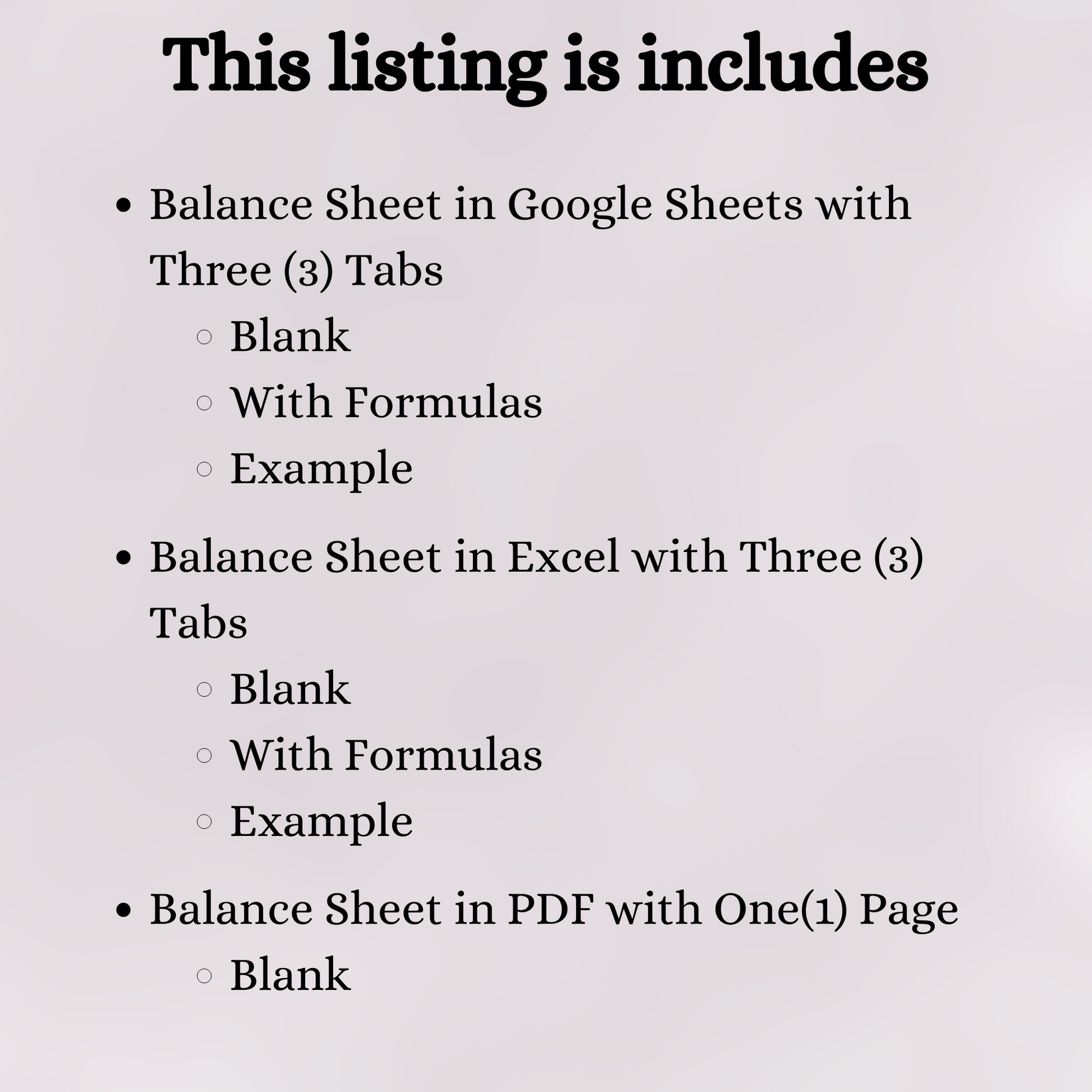 Editable Balance Sheet Template – Google Sheets, Excel & PDF Forma ...
