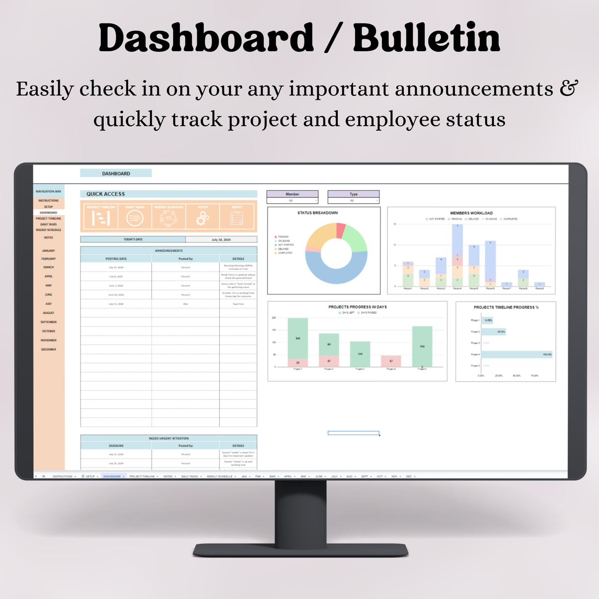 Project Management Spreadsheet (Google Sheets) – Designs By Blue Star