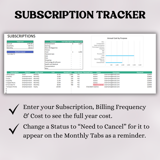 Budget Planner with Subscription, Debt & Savings Tracking – Designs By ...