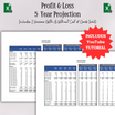 5 Year Projection P&L (Excel) – Designs By Blue Star