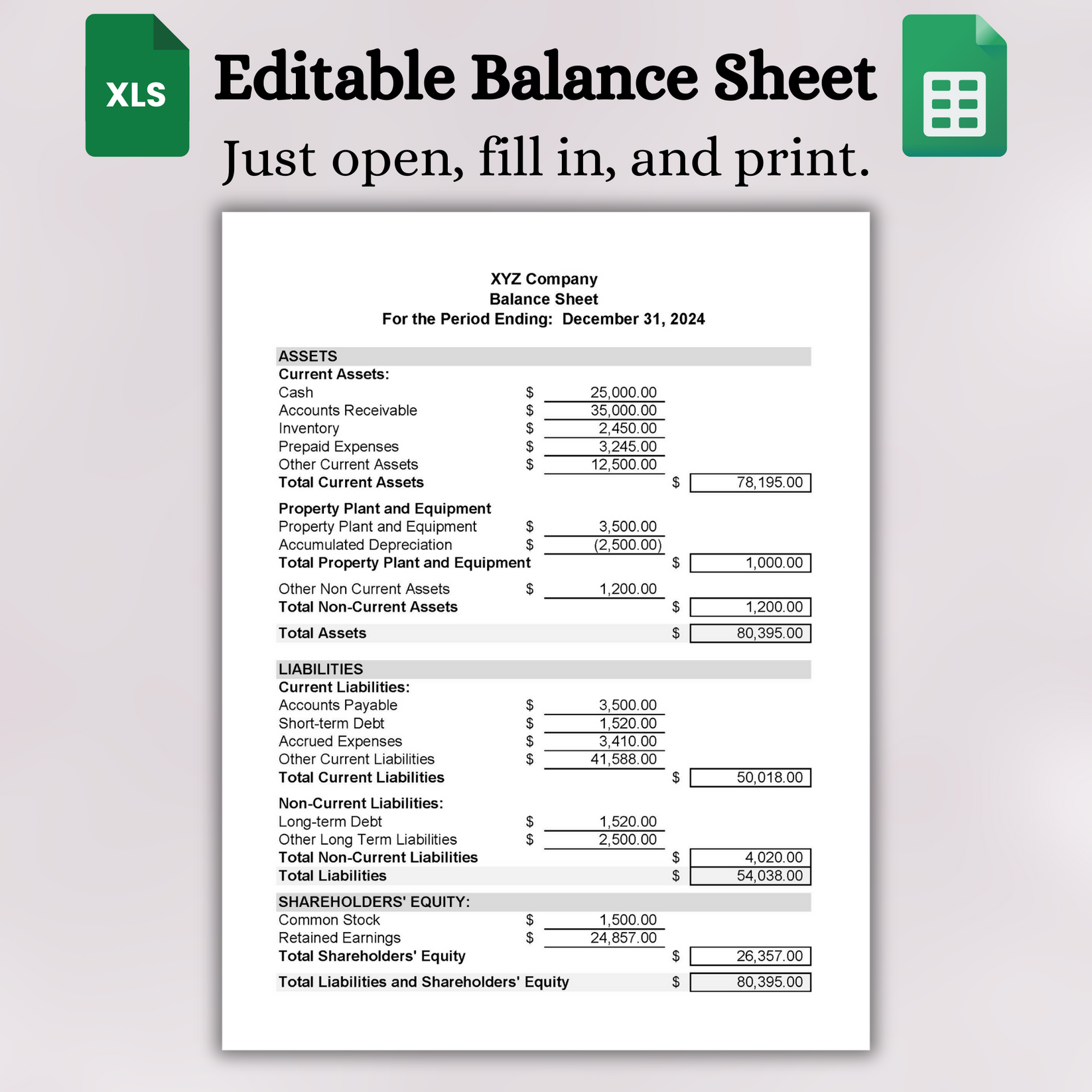 Editable Balance Sheet Template – Google Sheets, Excel & PDF Forma ...