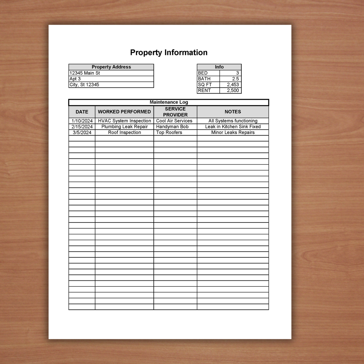 Rental Property Maintenance Log – Designs By Blue Star