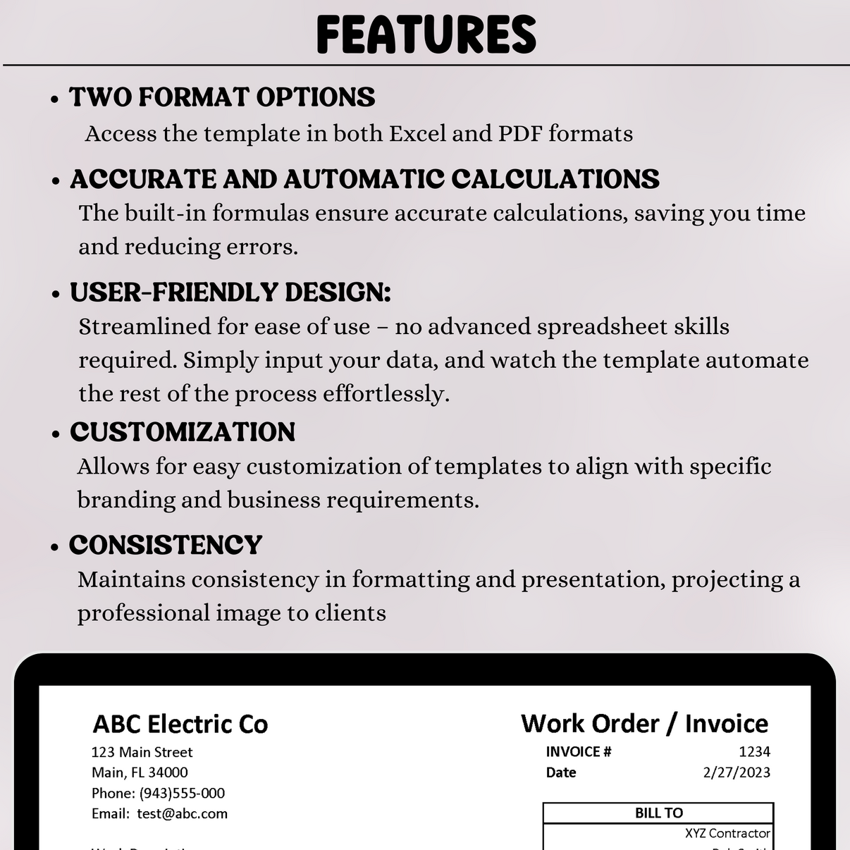 Invoice with Labor & Material Breakdown (Excel & PDF) – Designs By Blue ...