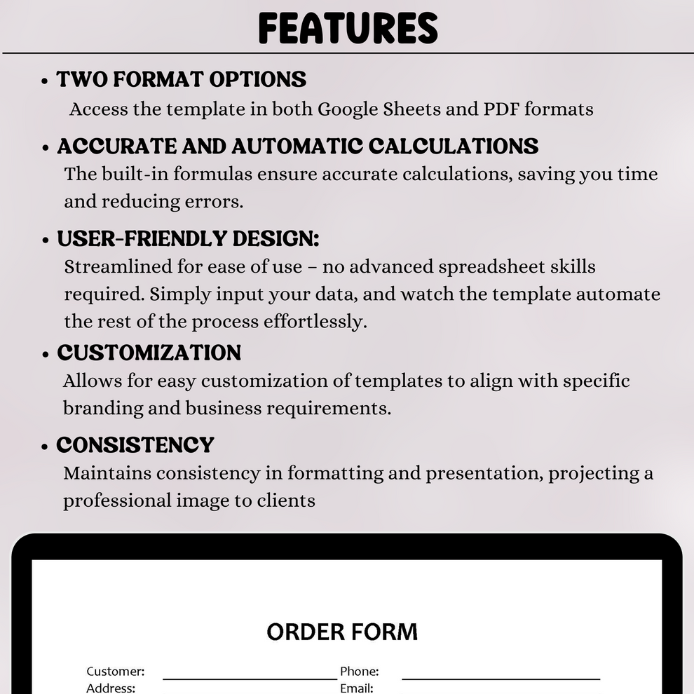Order Form Template Version 1 (Google Sheets) – Designs By Blue Star