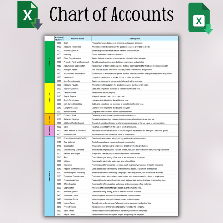 Chart of Accounts (Excel & Google Sheets) – Designs By Blue Star