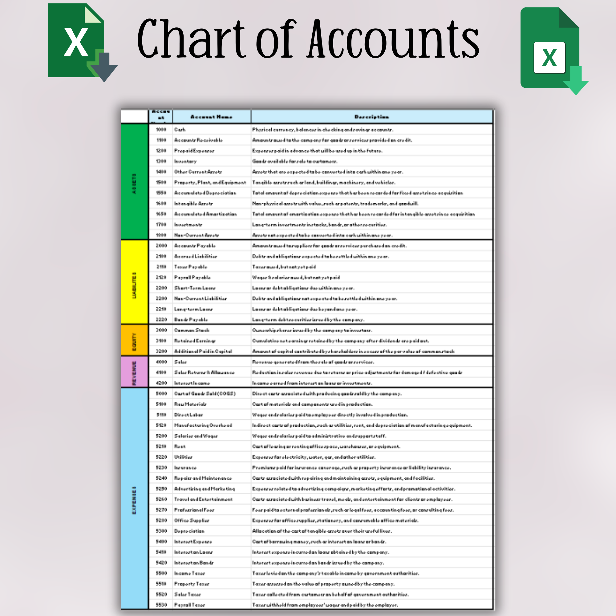 Chart of Accounts (Excel & Google Sheets) – Designs By Blue Star