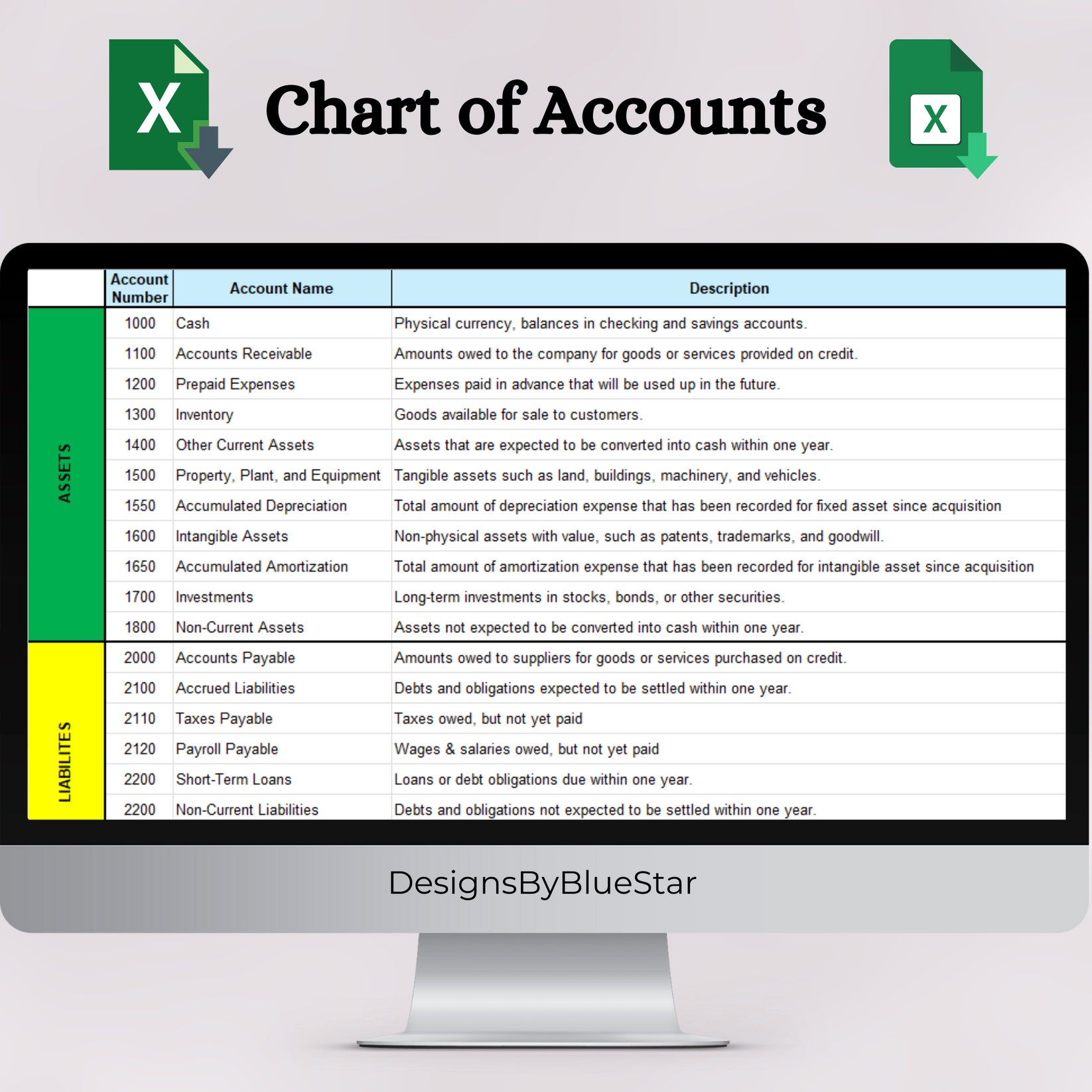 Chart of Accounts (Excel & Google Sheets) – Designs By Blue Star
