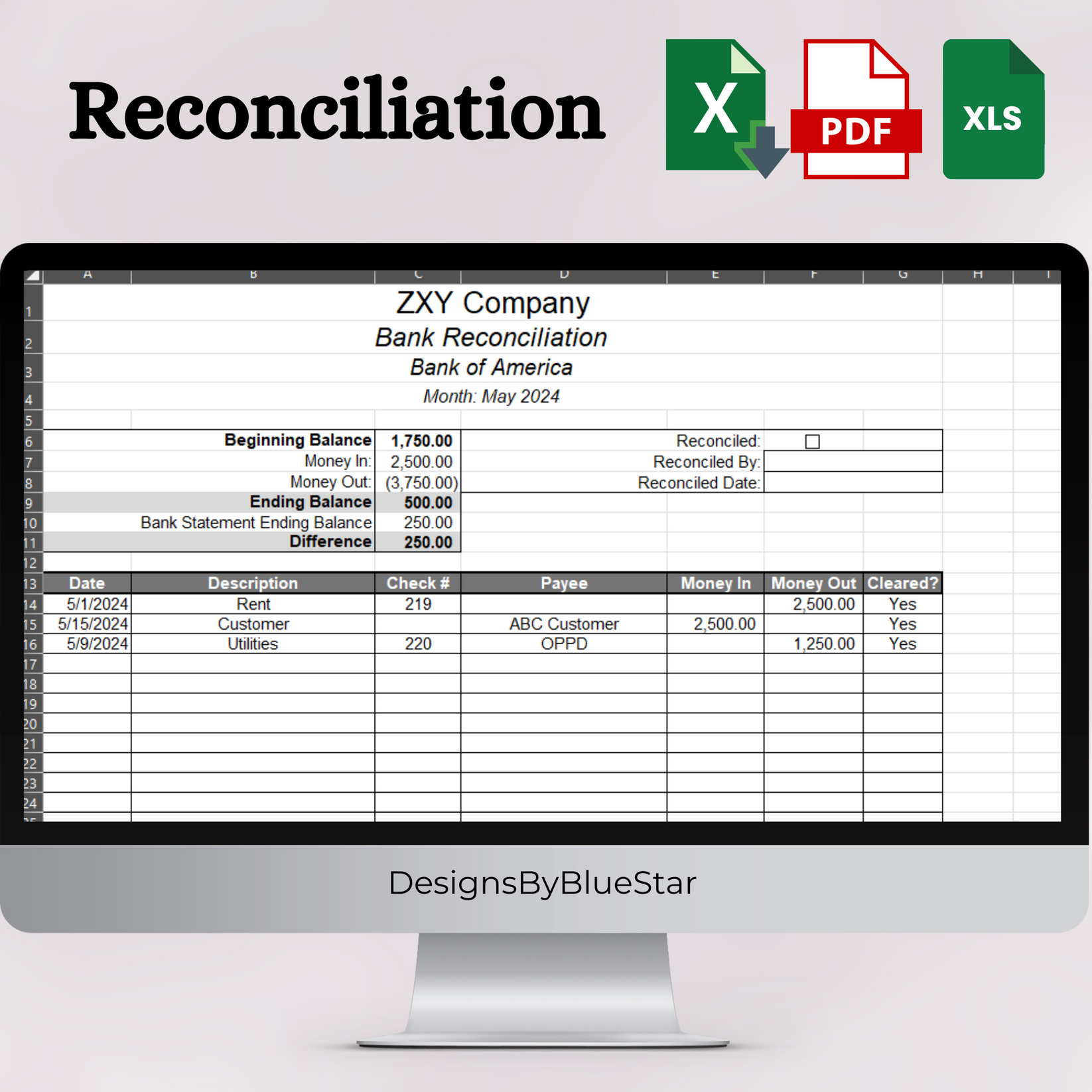 Bank / Account Reconciliation – Designs By Blue Star