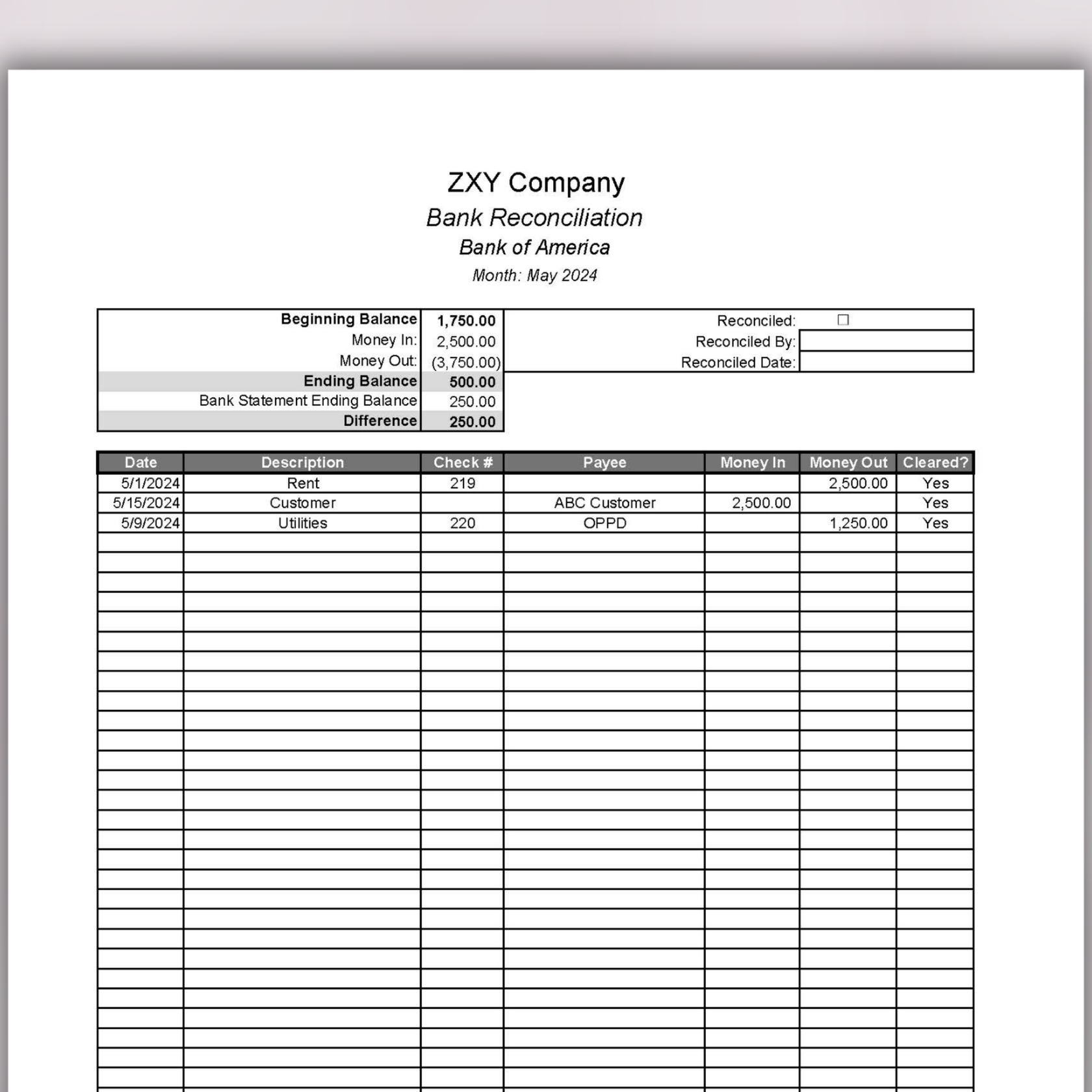 Bank / Account Reconciliation – Designs By Blue Star
