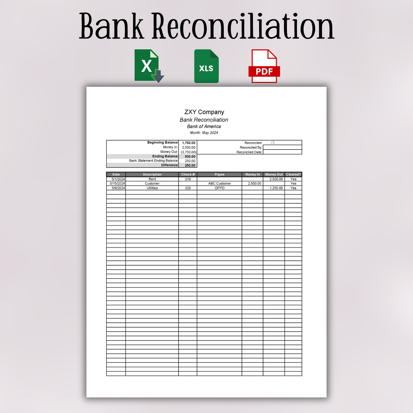 Bank / Account Reconciliation – Designs By Blue Star
