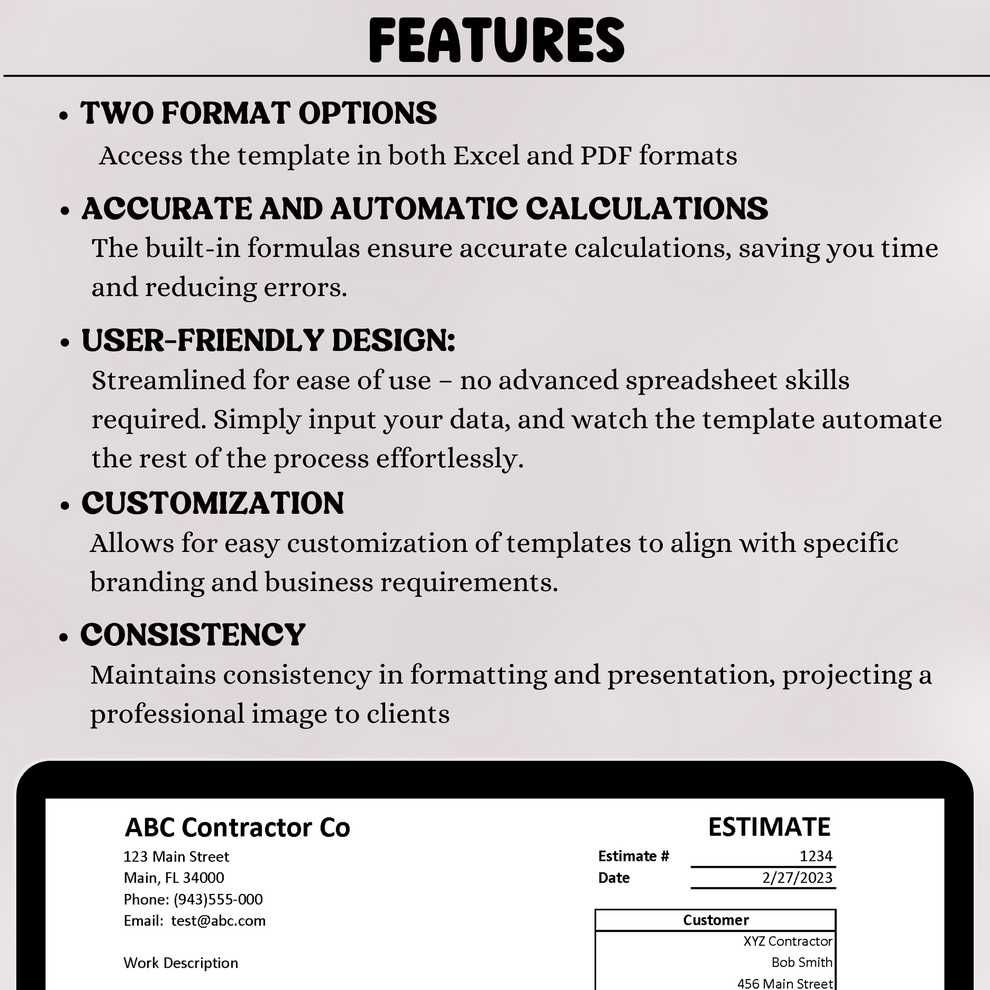Estimate Template with Labor & Material Breakout (Excel) – Designs By ...