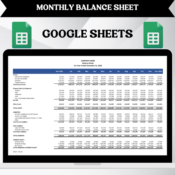 Monthly Balance Sheet (Google Sheets) – Designs By Blue Star