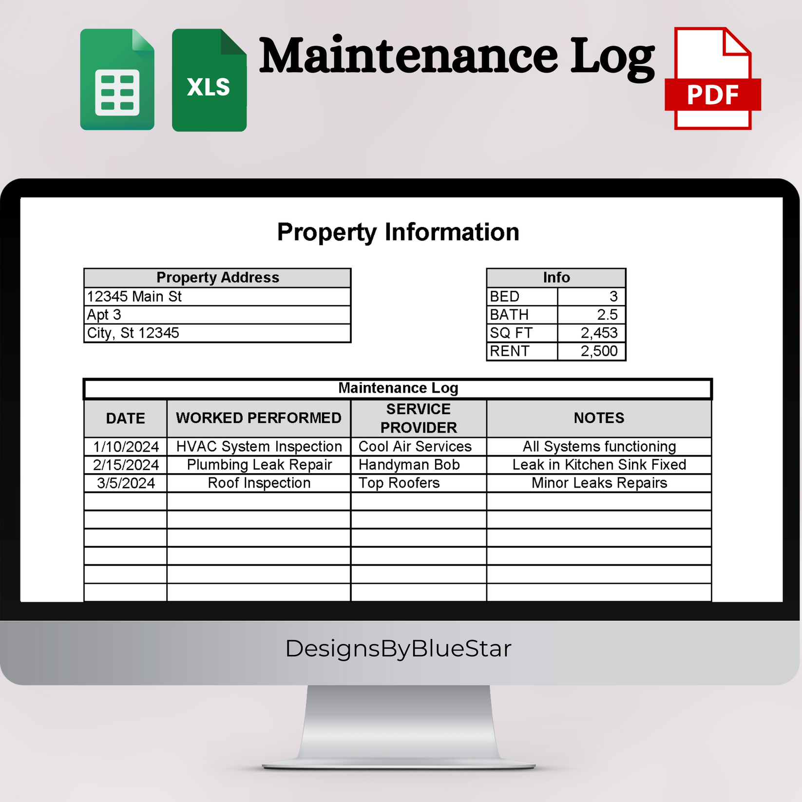 Rental Property Maintenance Log – Designs By Blue Star