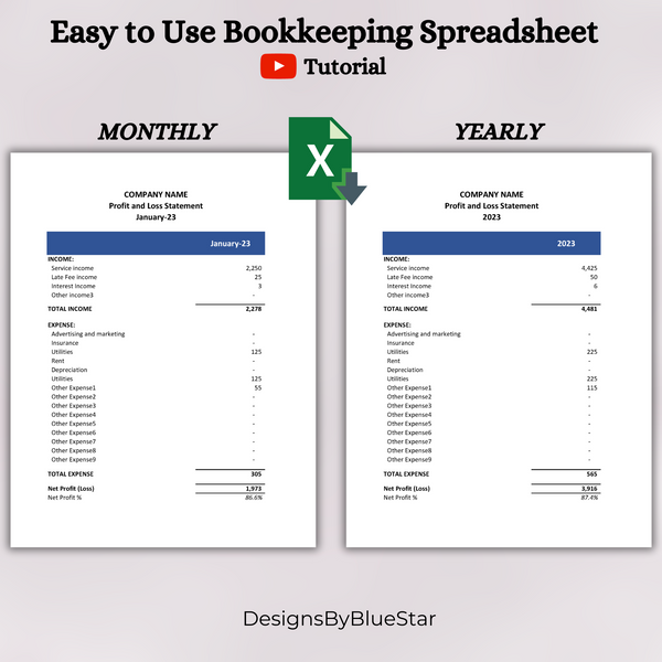 Profit and Loss Statement with Transactional Data (Excel) – Designs By ...