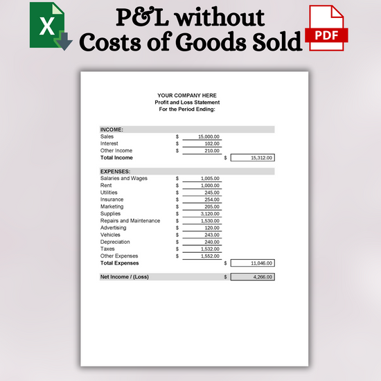 Printable Profit and Loss Form (Excel) – Designs By Blue Star