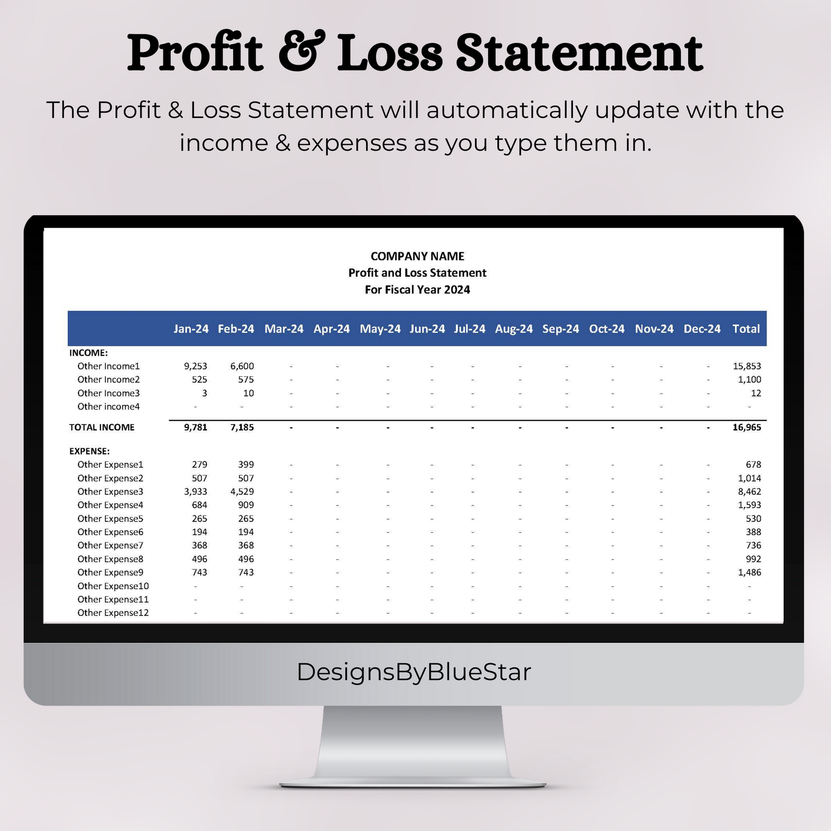 Monthly Profit and Loss Statement with Transactional Data (Excel ...