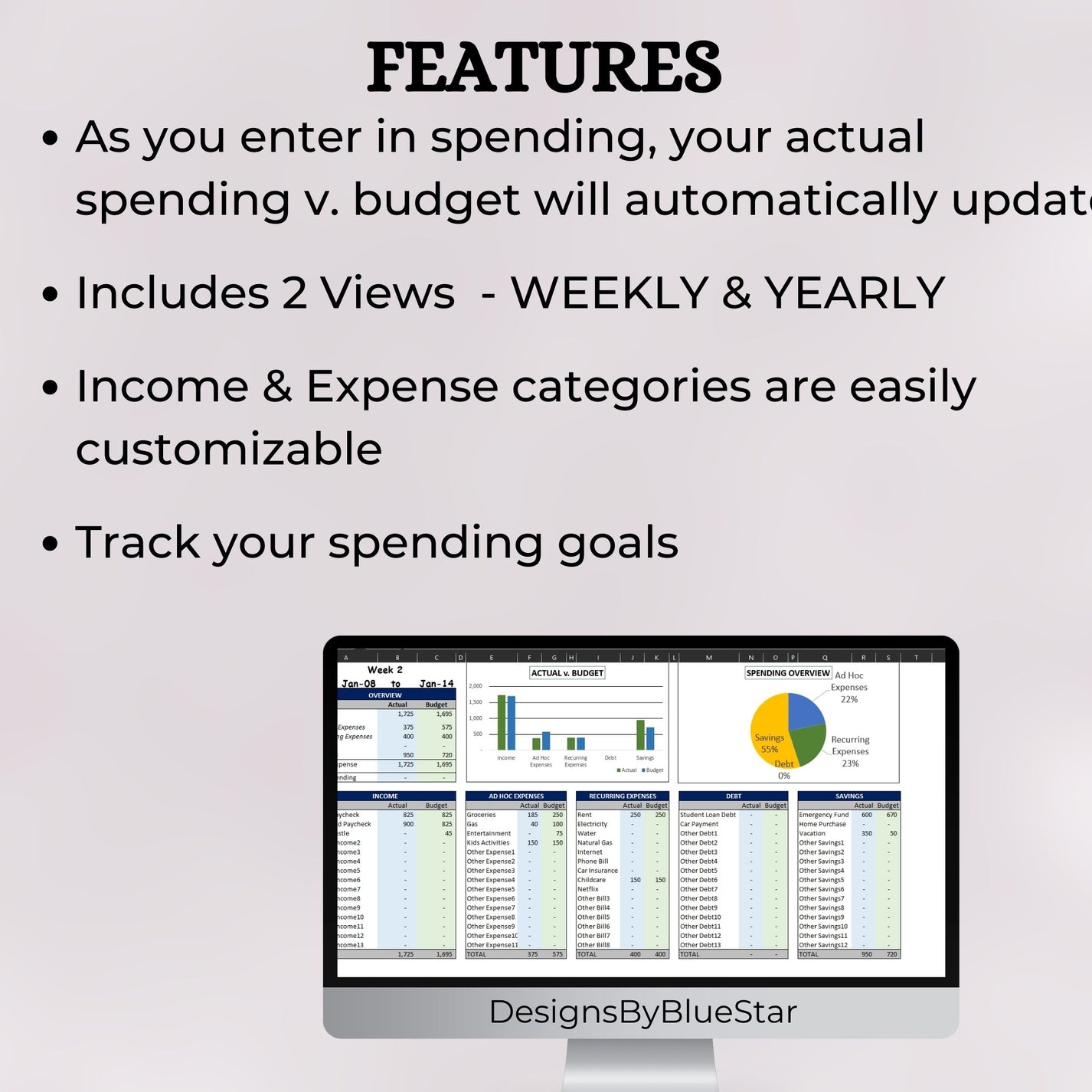 Weekly Budget Template (Excel) – Designs By Blue Star