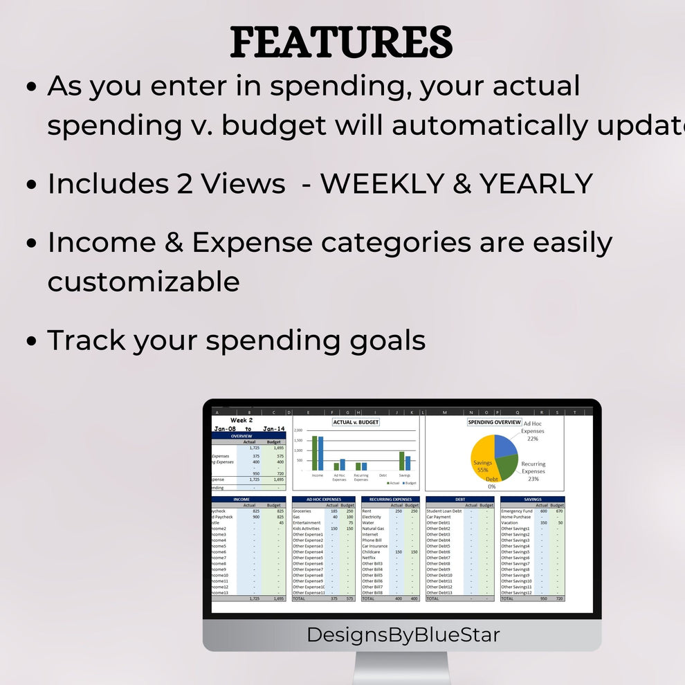 Weekly Budget Template (Excel) – Designs By Blue Star