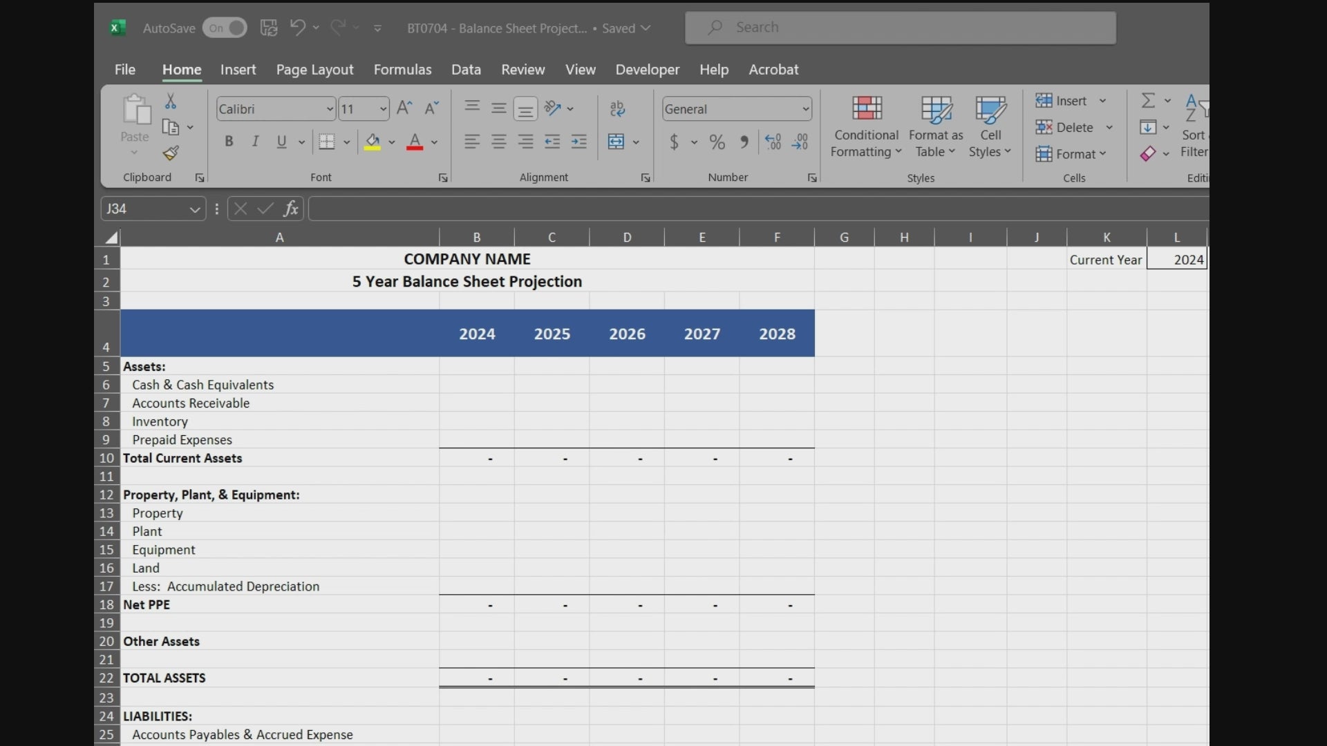 Balance Sheet Projection (Excel) – Designs By Blue Star