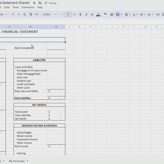 Personal Financial Statement (Google Sheets) – Designs By Blue Star