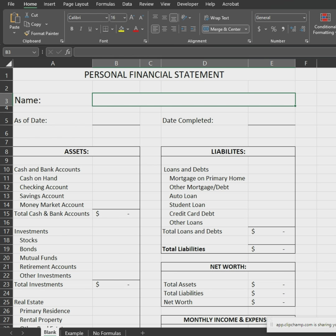 Personal Financial Statement Template | Net Worth & Budget Tracker (Go – Designs By Blue Star